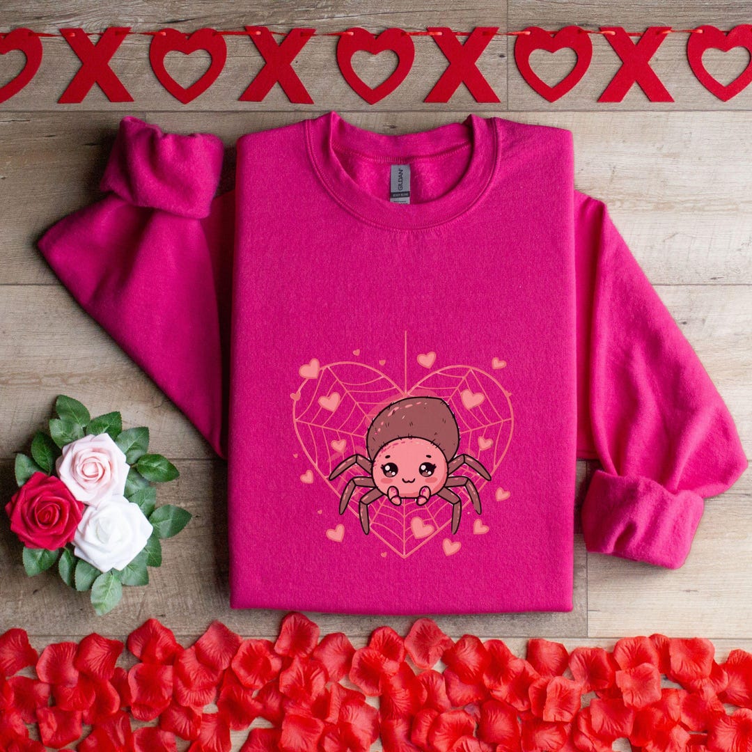 Cute Spider Pink Web Heart Valentine Sweatshirt, Galentines Shirt ...