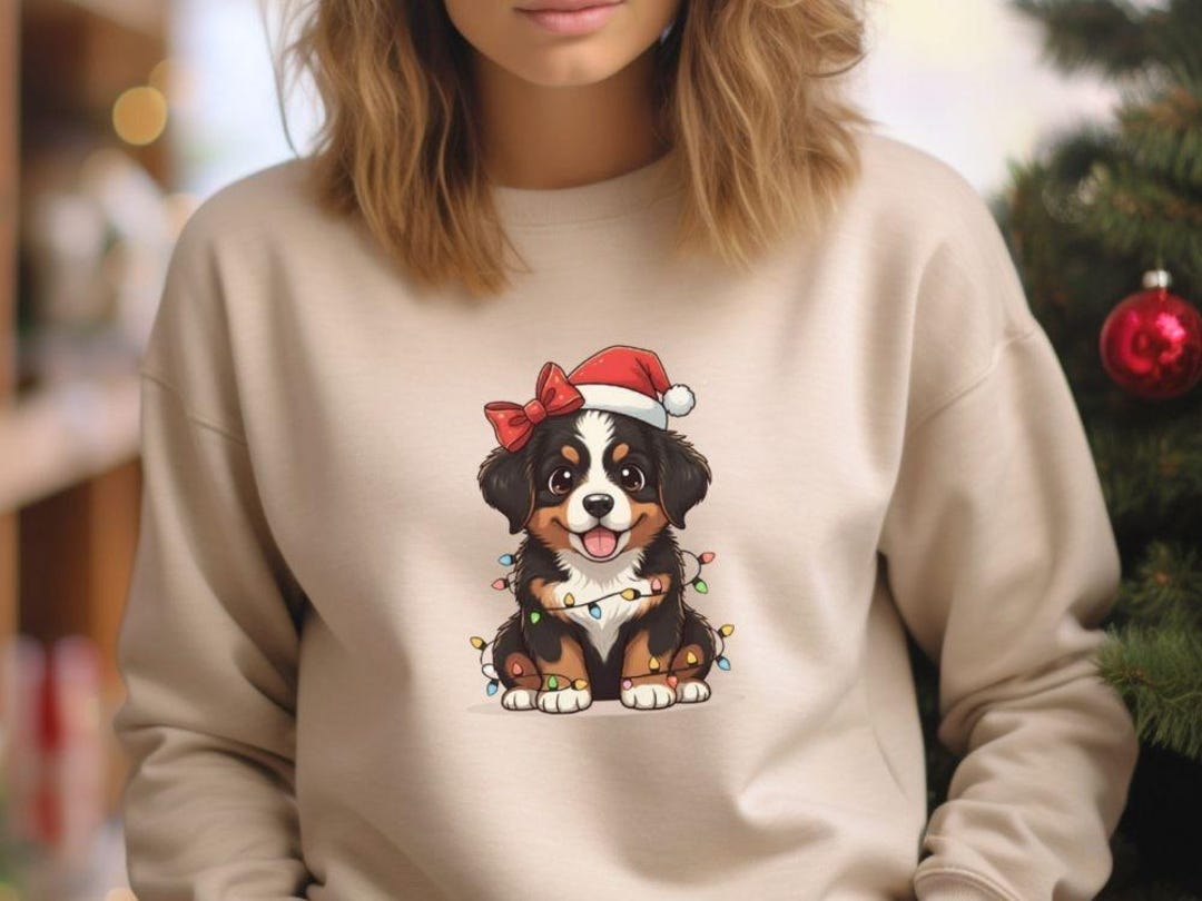 Bernese Mountain Dog Christmas Sweatshirt, Berner Puppy Santa Sweater ...
