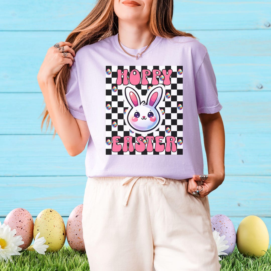 Hoppy Easter 90s Retro Checkerboard T-shirt With Easter Bunny, Funny ...