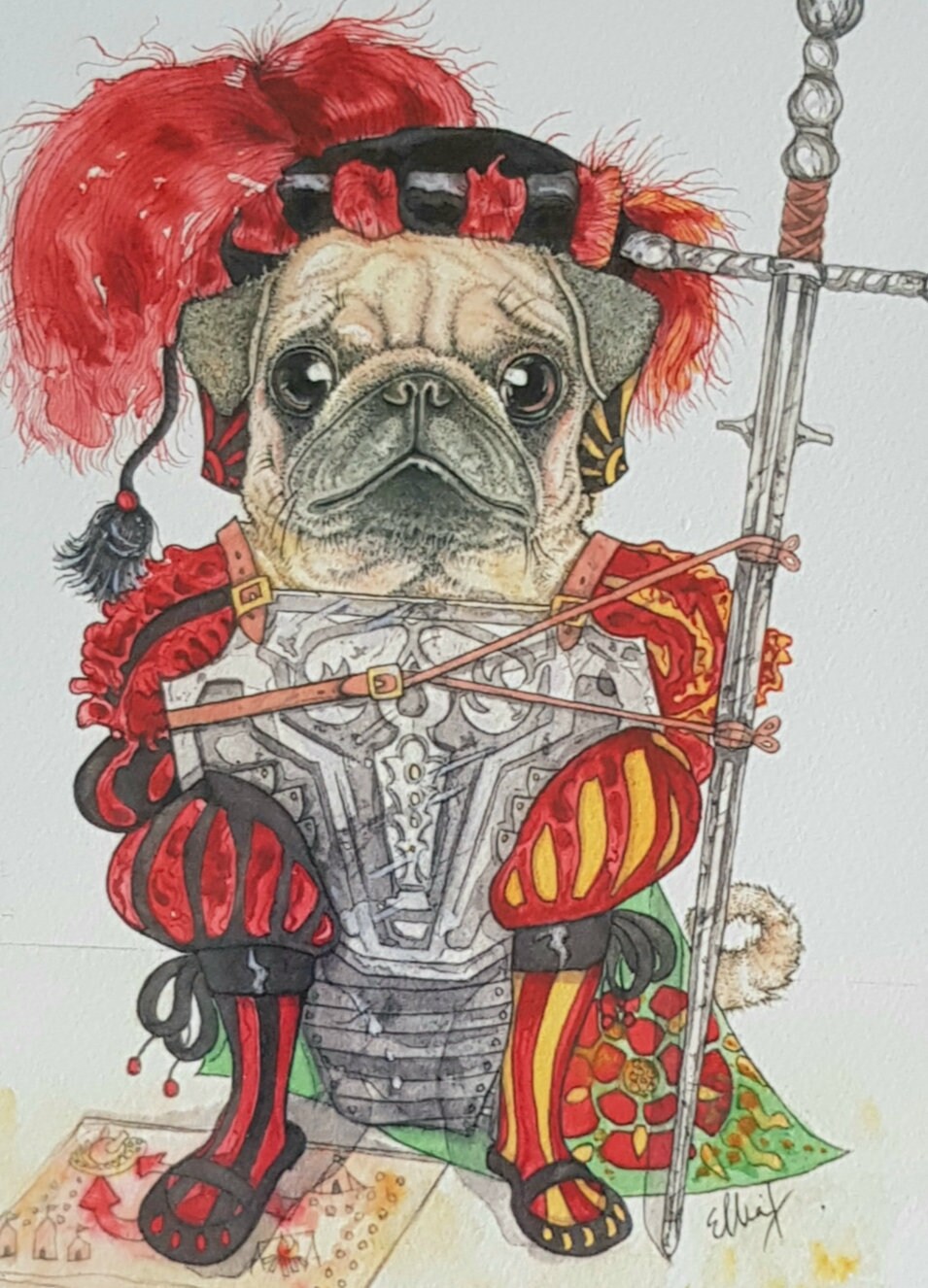 Signed & Mounted A4 Print. 'battle Pug' - Etsy