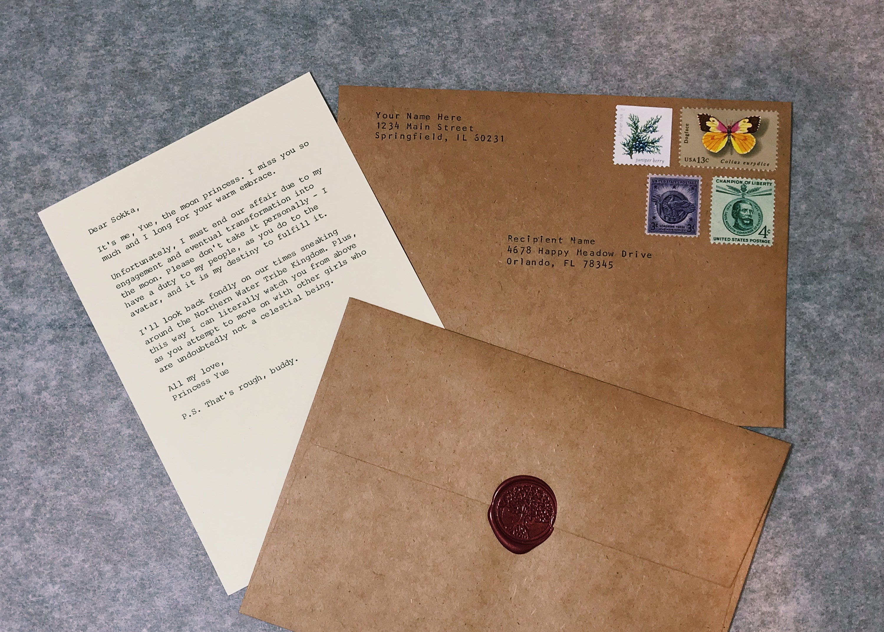 Custom/personalized Hand Typed Card With Wax Seal and Vintage Stamps - Etsy