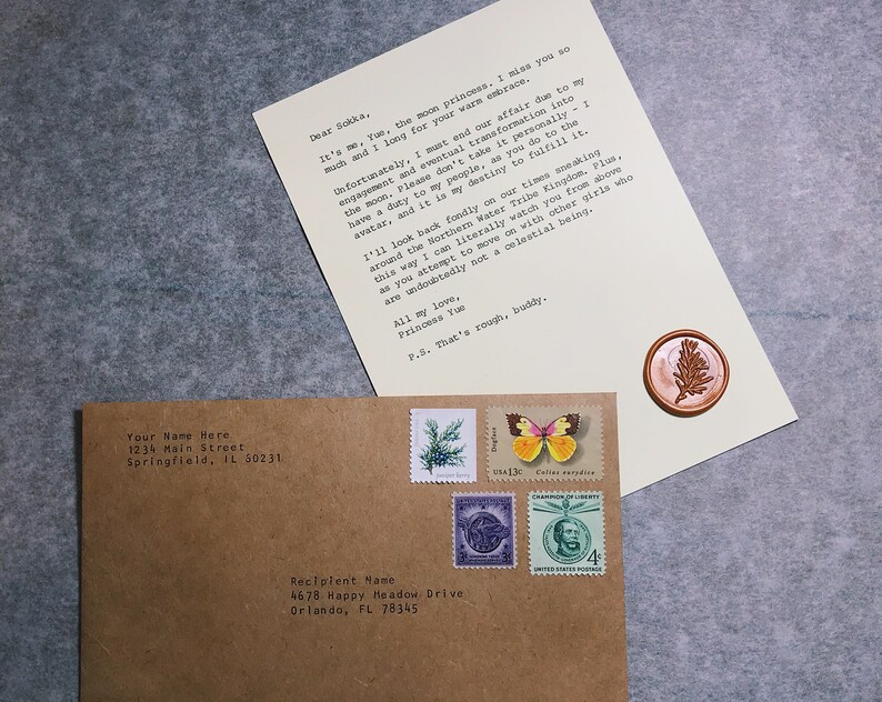 Custom/personalized Hand Typed Card With Wax Seal and Vintage Stamps - Etsy