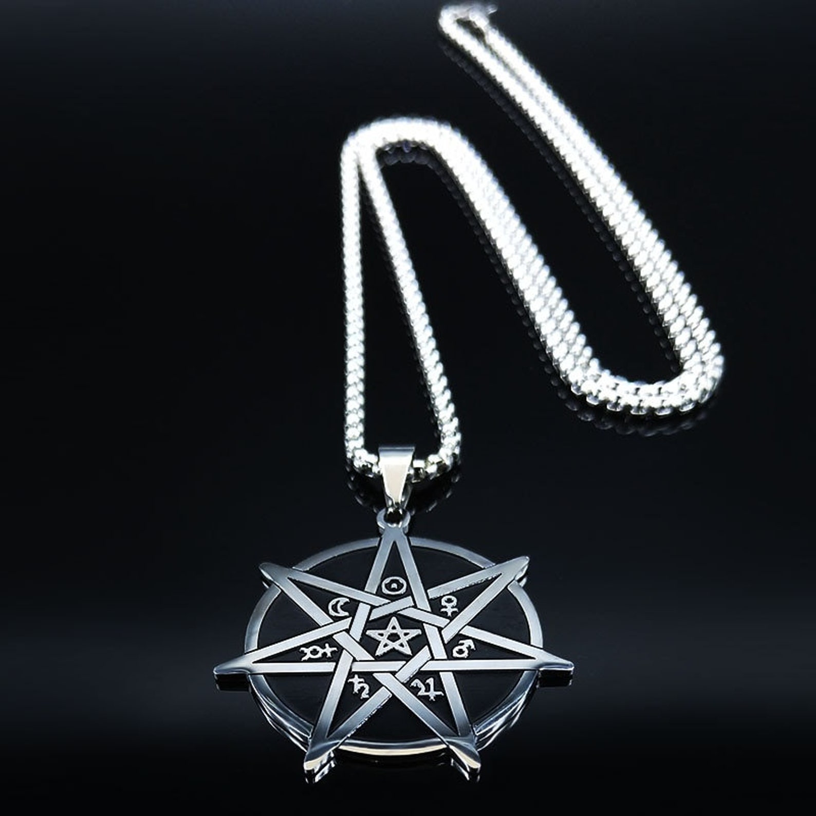 Heptagram Symbol Pendant Necklace. Stainless Steel Star of | Etsy