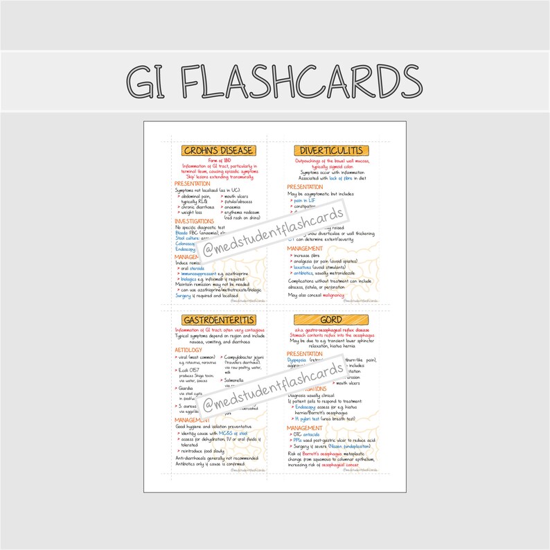 Gastrointestinal Medicine Flashcards PDF - Etsy