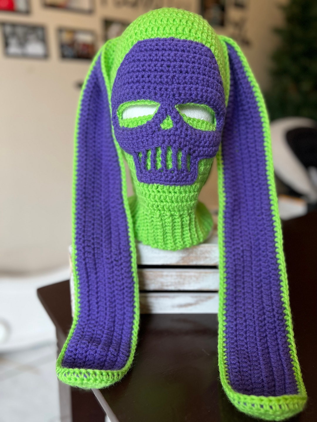 Crochet Skull Balaclava With Bunny Ears | Crochet Skull Ski Mask ...