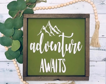 Your Adventure Awaits Hand Lettered Wood Mountain Sign Gift - Etsy