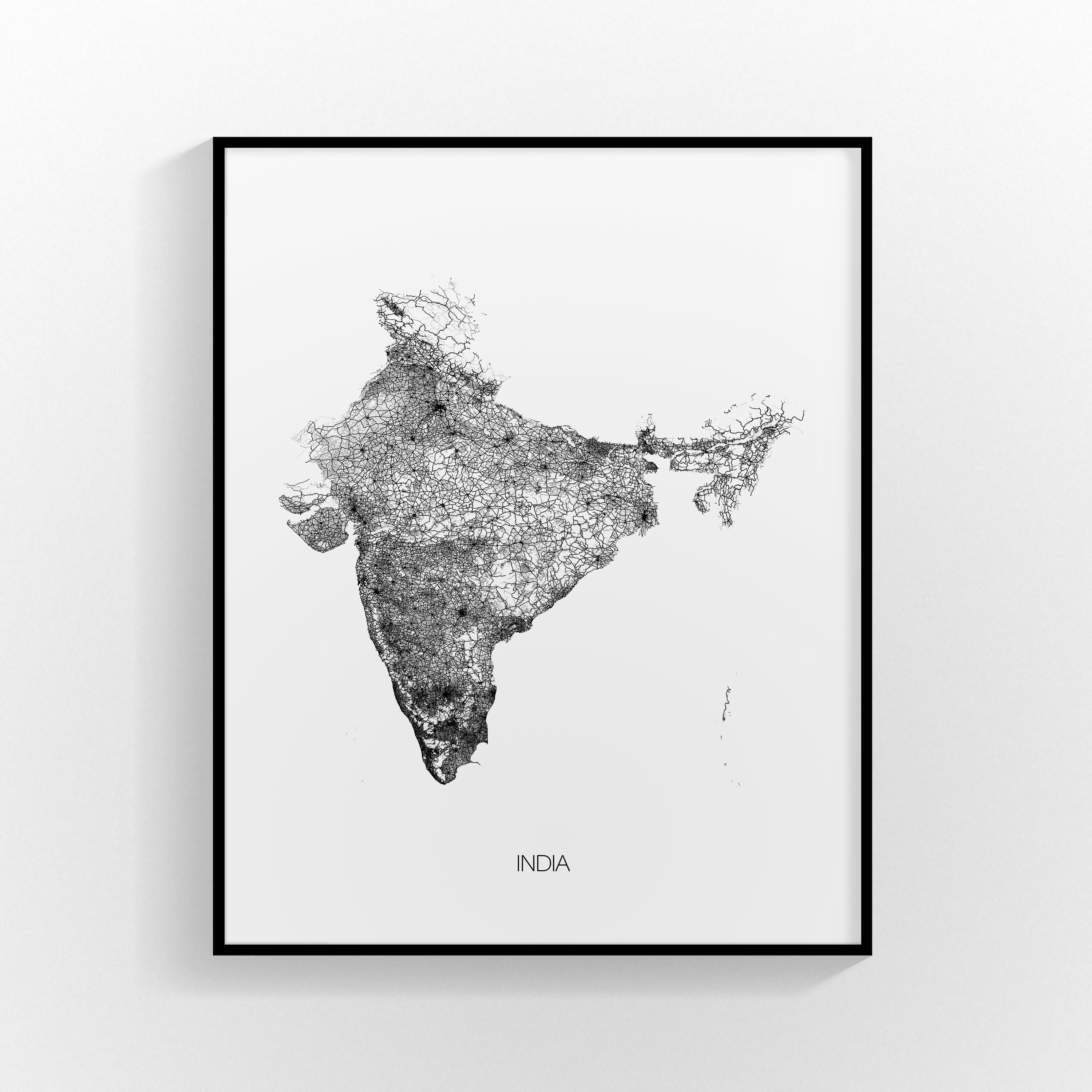 India All Roads Creative Minimal Map Print on High Quality Fine Art ...