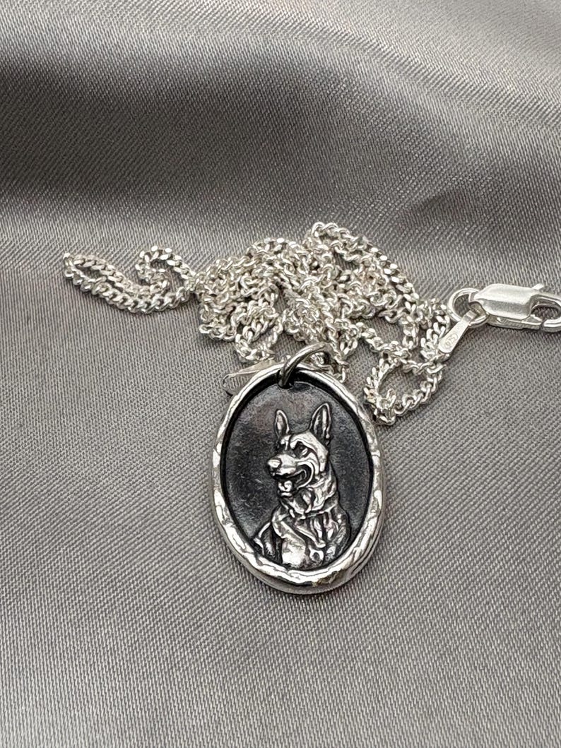 German Shepherd Necklace: Handmade Solid Silver Dog Talisman, Liliane ...