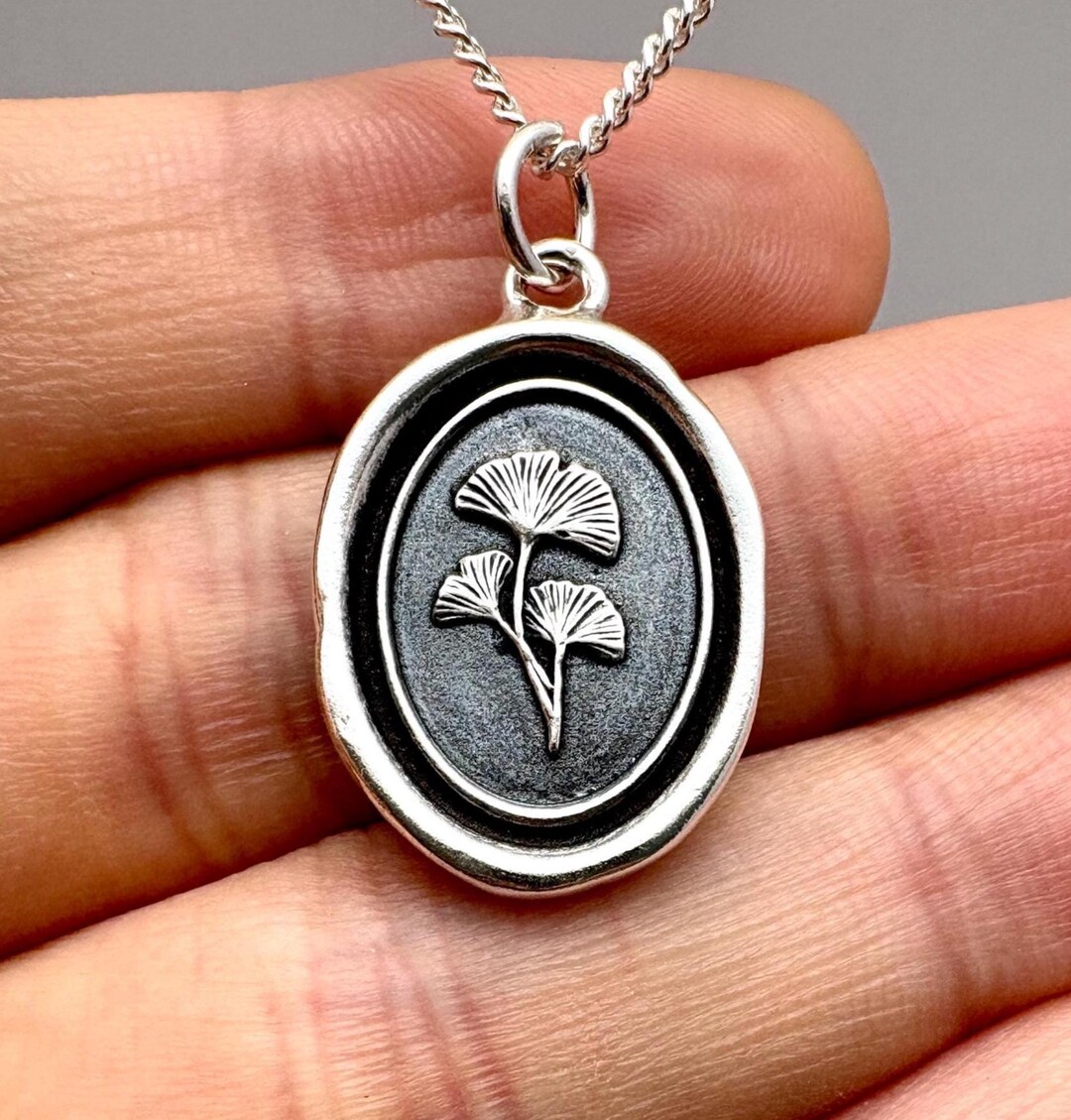 Ginkgo Leaves Wax Seal Necklace, Handmade Solid Silver Botanical ...