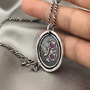 Hummingbird Ruby Gem Solid Silver Pendant Necklace: Handmade Intaglio ...