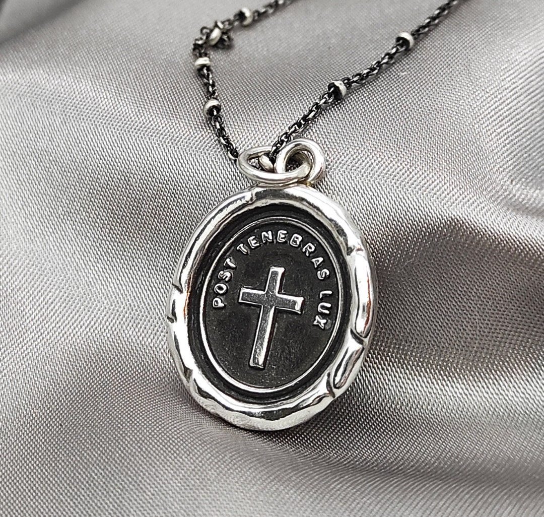 Solid Silver Cross Pendant Necklace: Wax Seal Intaglio, Handmade ...