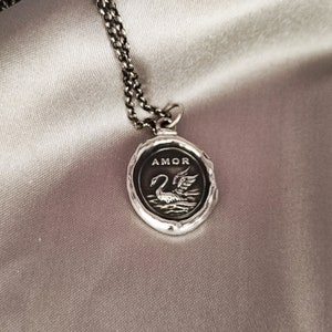 Swan Amor Love Wax Seal Necklace Pendant, Handmade Silver Talisman ...