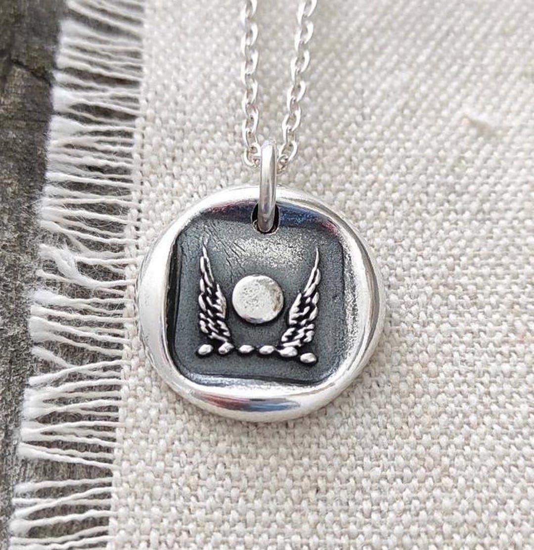 Moon Angel Wings Wax Seal Necklace: Solid Silver Intaglio Pendant ...