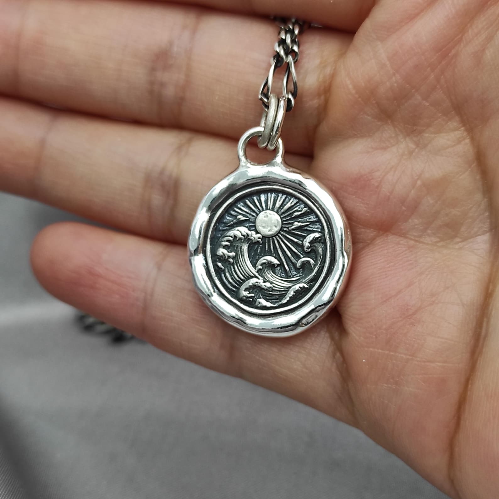 Handmade Solid Silver Ocean Wave Sun Pendant - Liliane Ting Design - Etsy