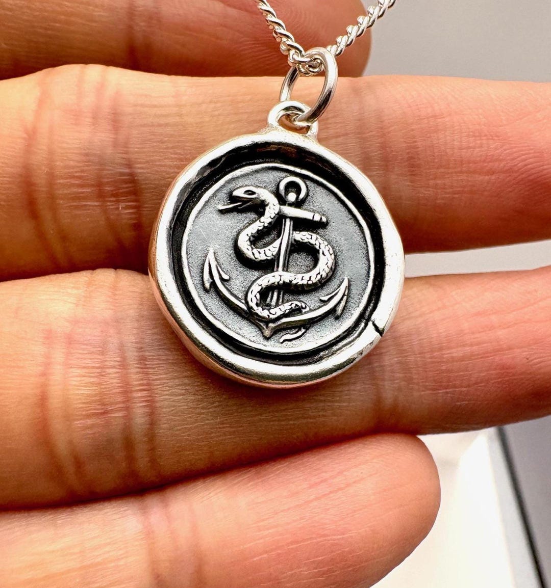 Anchor Serpent Solid Silver Pendant: Handmade Wisdom Talisman, Liliane ...