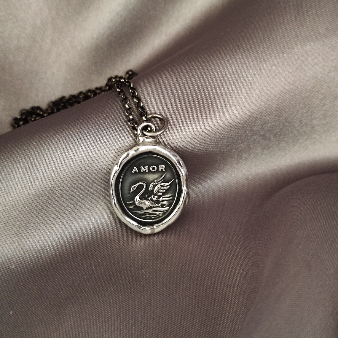 Swan Amor Love Wax Seal Necklace Pendant Handmade Sterling - Etsy