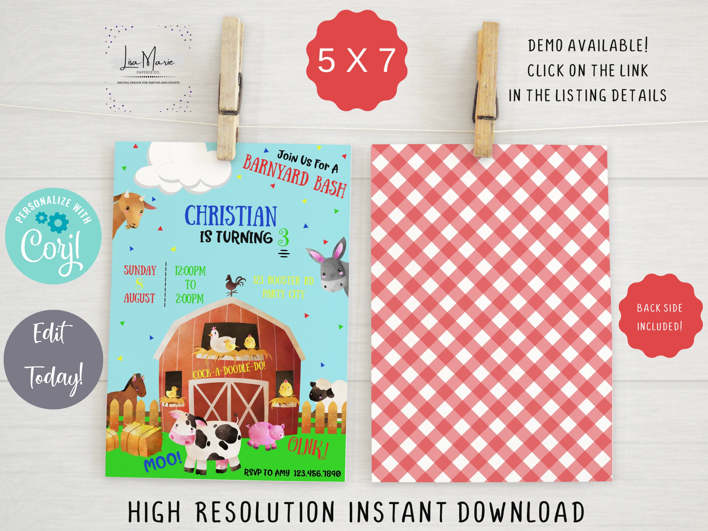 Farm Animal Invitation, Editable Farm Invite, Farm Birthday Invitation ...