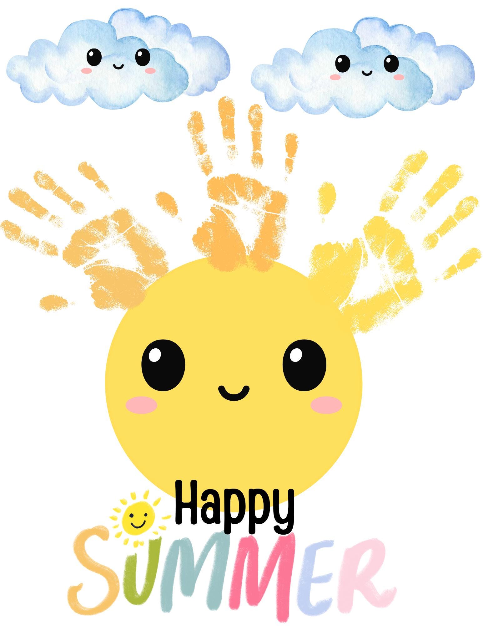 Happy Summer Sun Craft DIY PNG Handprint Craft With Clouds and Smiling ...