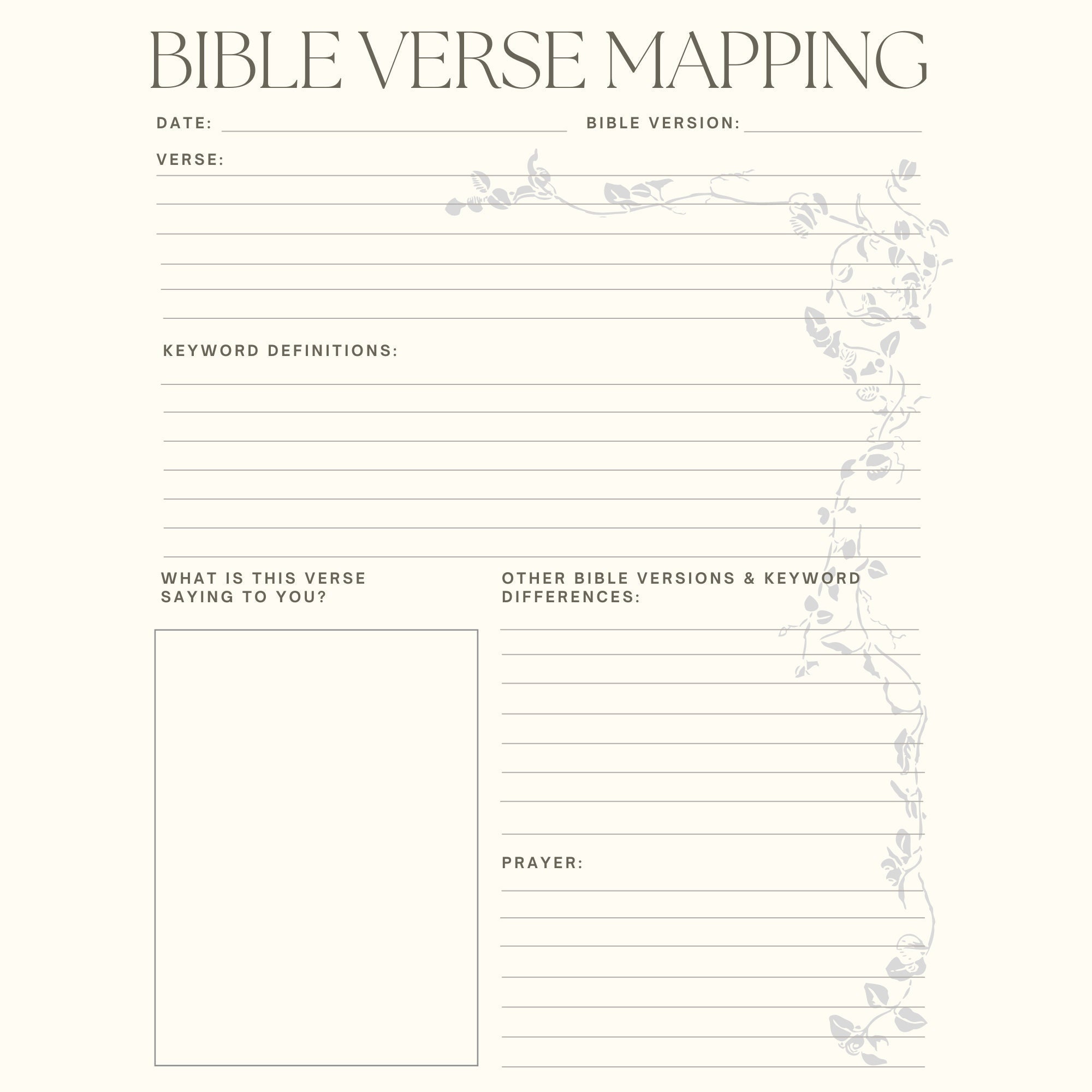 Printable Bible Study Verse Mapping Worksheet Tool Bible Note Etsy 