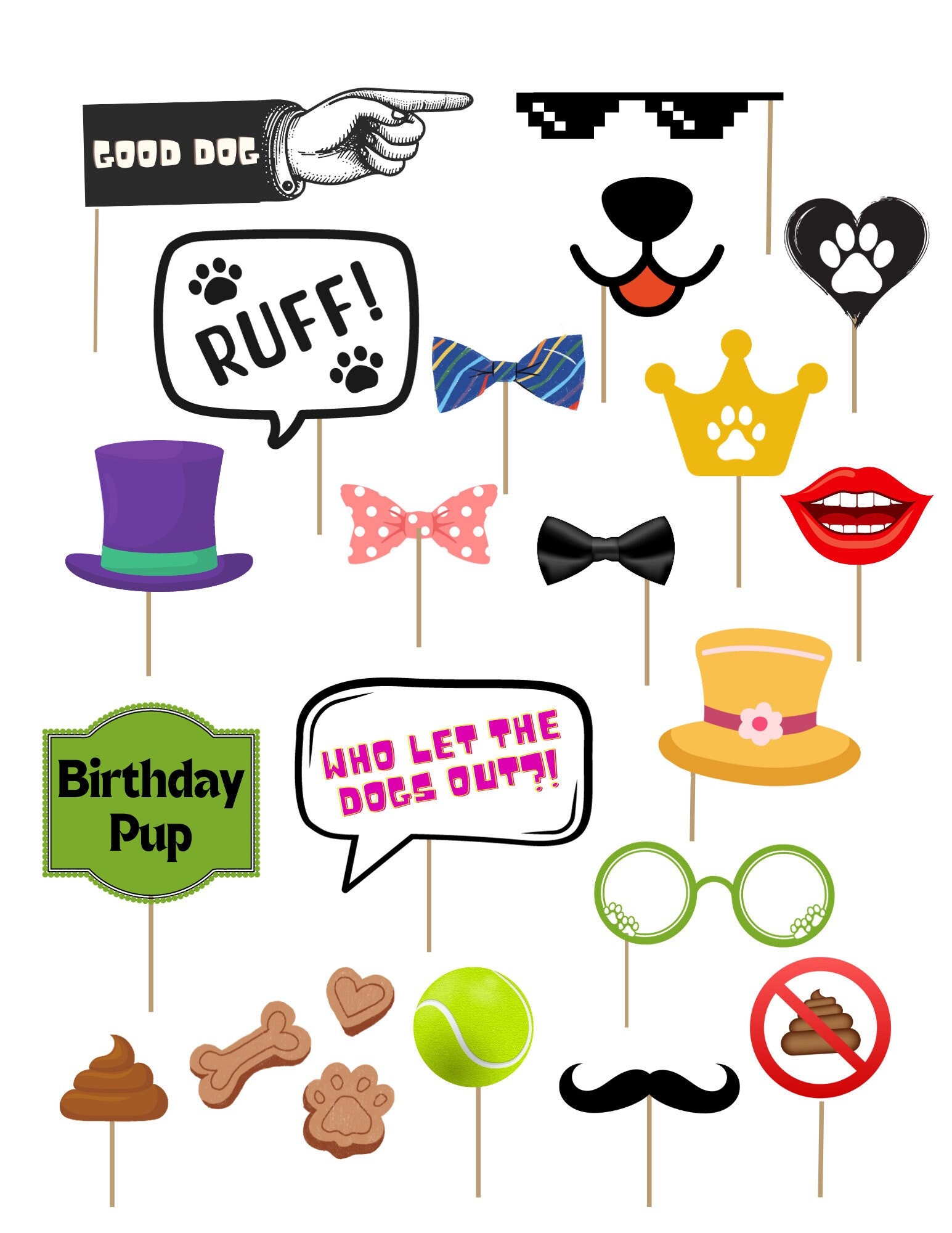 Printable Dog Birthday Party 22 Photo Booth Props - Dog Birthday Party ...