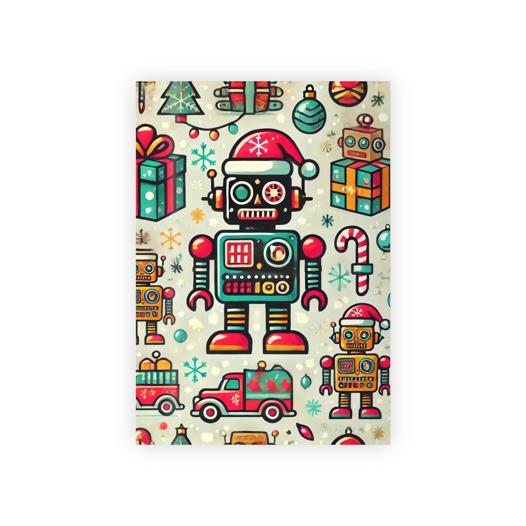 Vintage Robot Gift Wrapping Paper Roll, Holiday Gift Wrap, Christmas ...