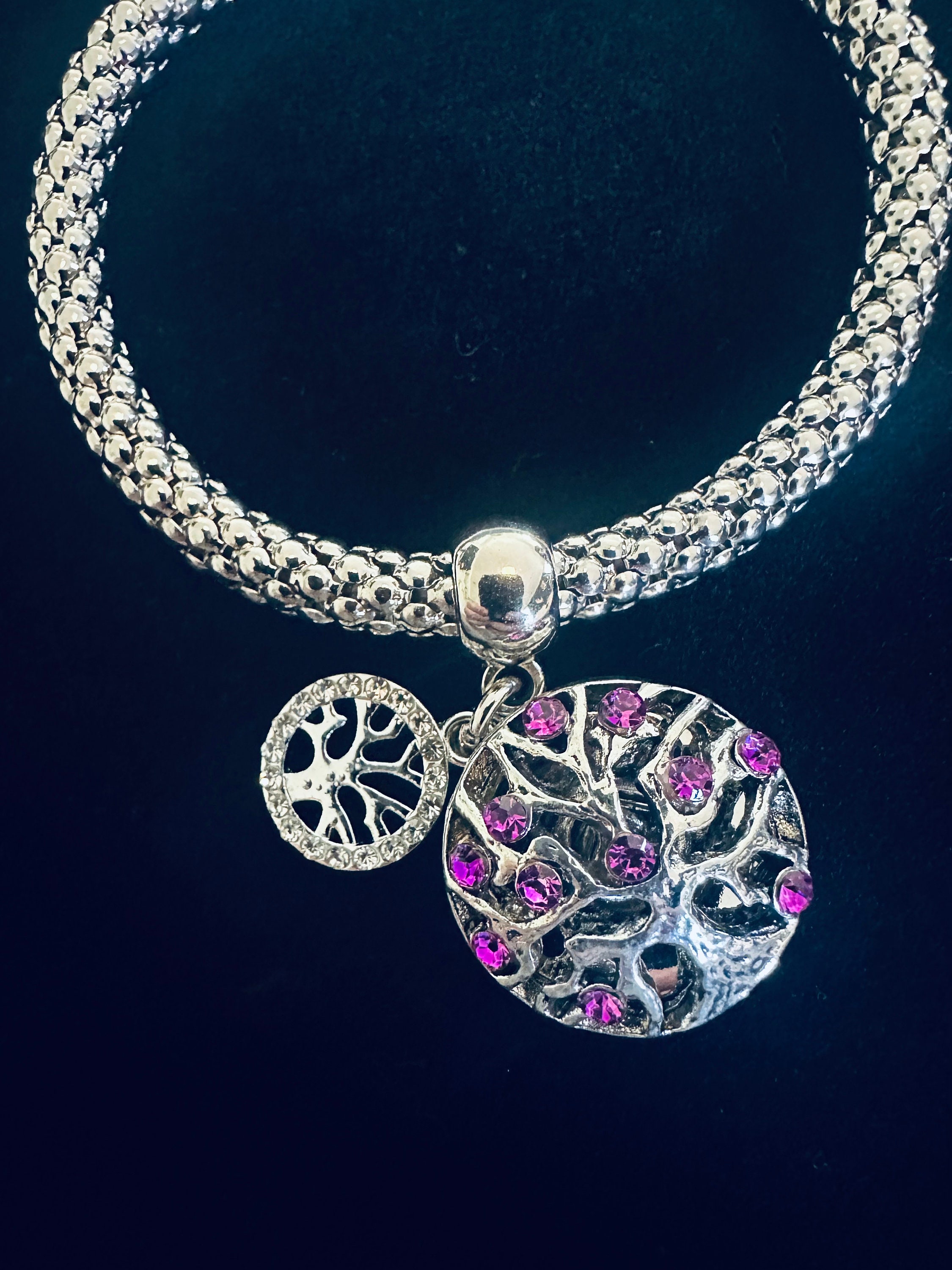 Personalized Family Tree Charm Bracelet With Pink Rhinestones ...