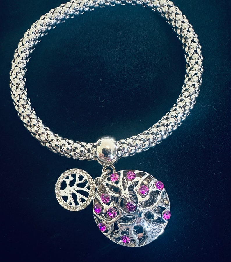 Personalized Family Tree Charm Bracelet With Pink Rhinestones ...