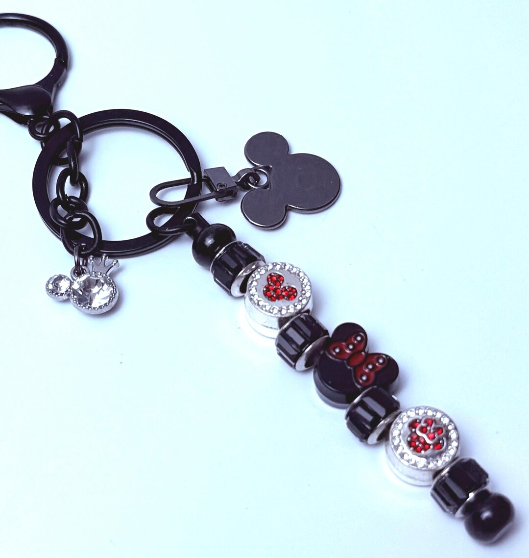 Black Crystal Mickey Bag Charm Keychain | Minnie Bow Purse Charm ...