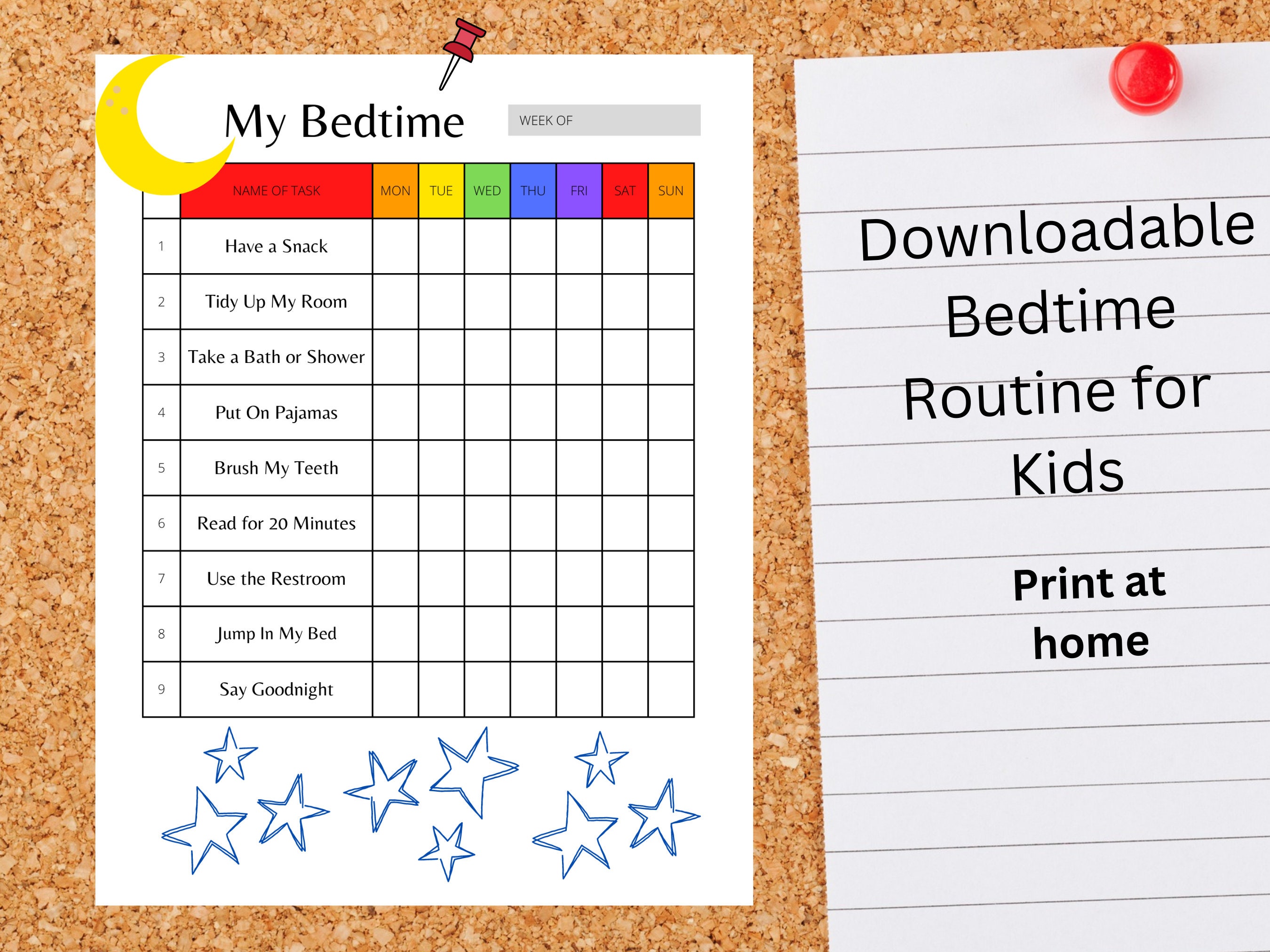 Printable Bedtime Routine for Kids, Instant Download. Bedtime Checklist ...