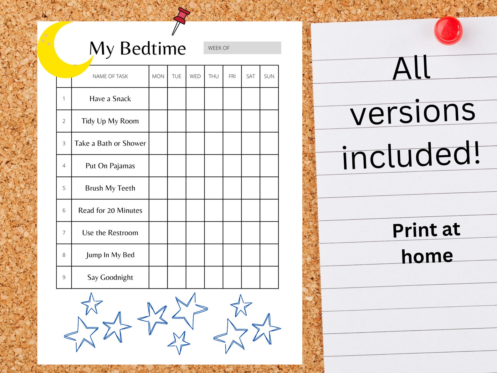 Printable Bedtime Routine for Kids, Instant Download. Bedtime Checklist ...