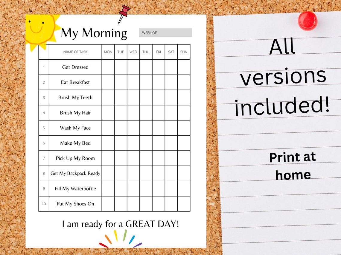 Printable Morning Routine for Kids, Instant Download. Morning Checklist ...