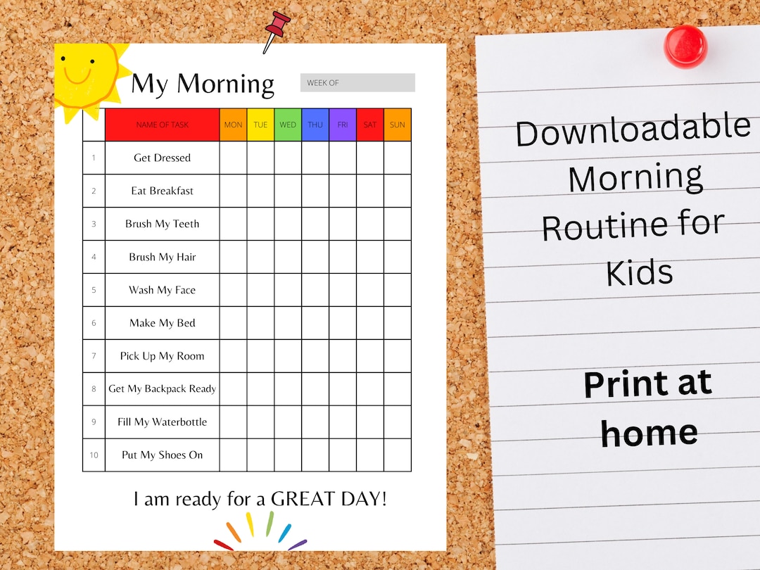 Printable Morning Routine for Kids, Instant Download. Morning Checklist ...
