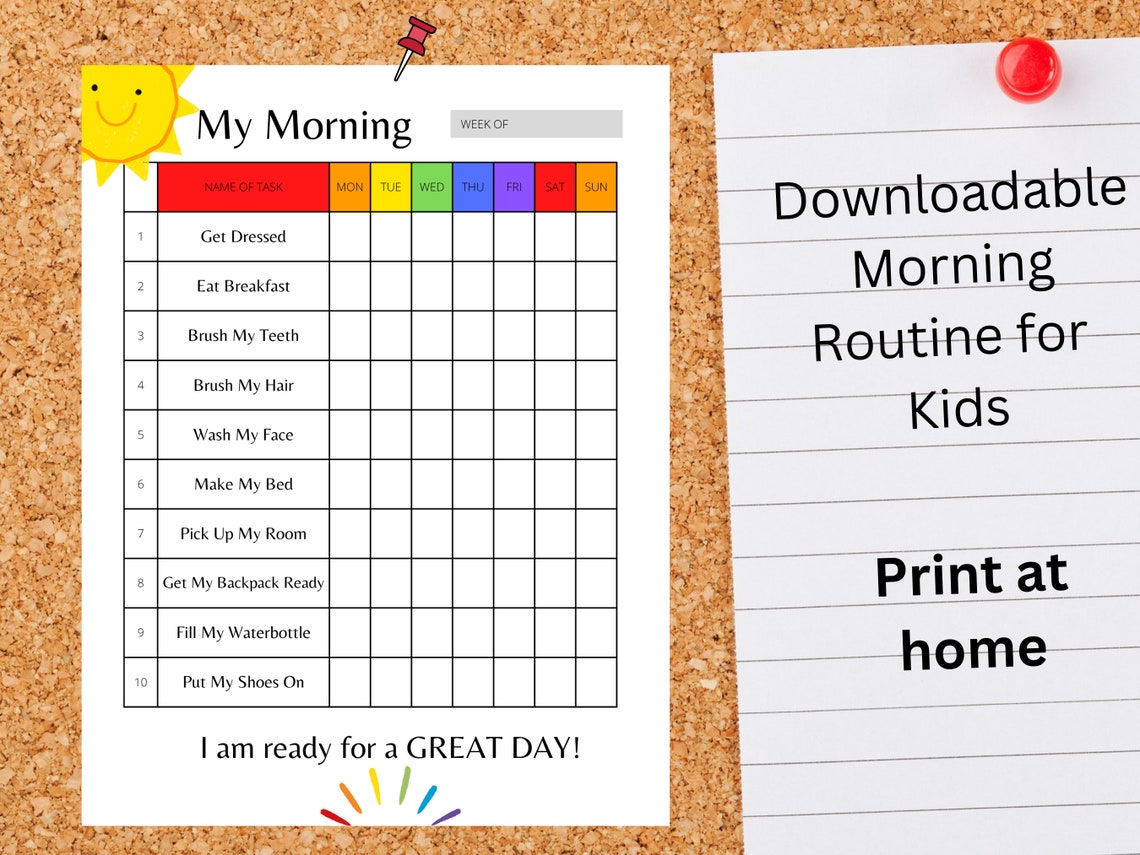 Printable Morning Routine for Kids, Instant Download. Morning Checklist ...