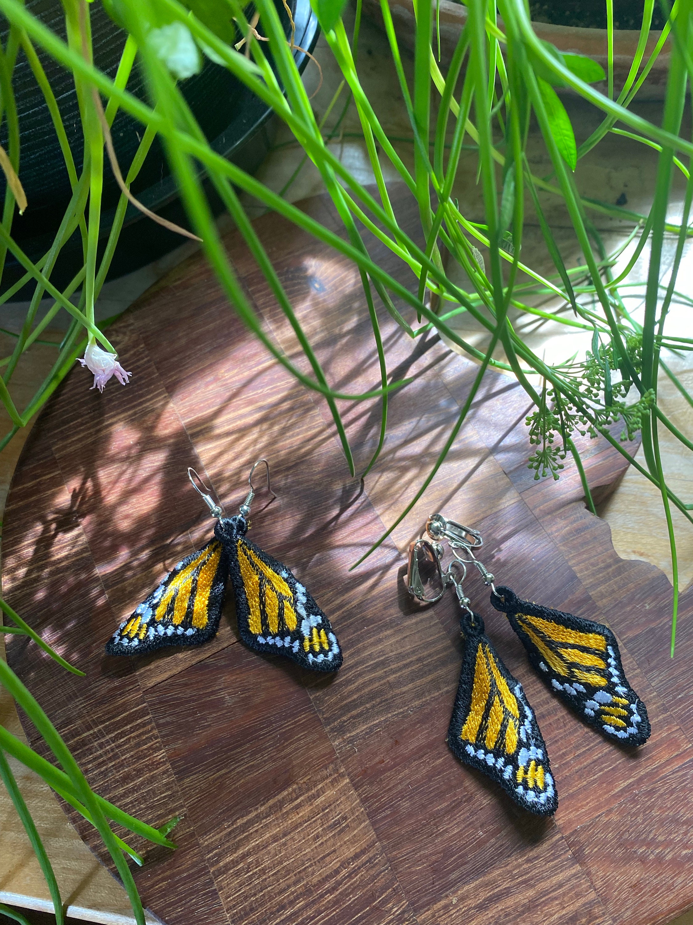 Embroidered Monarch Butterfly Wing Earring - Etsy