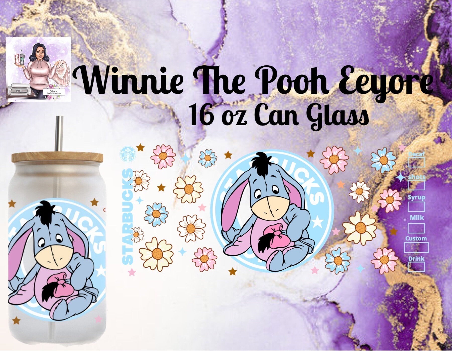 Winnie the Pooh, Eeyore Design 16oz Design - Glass Can Cups, Glassware ...