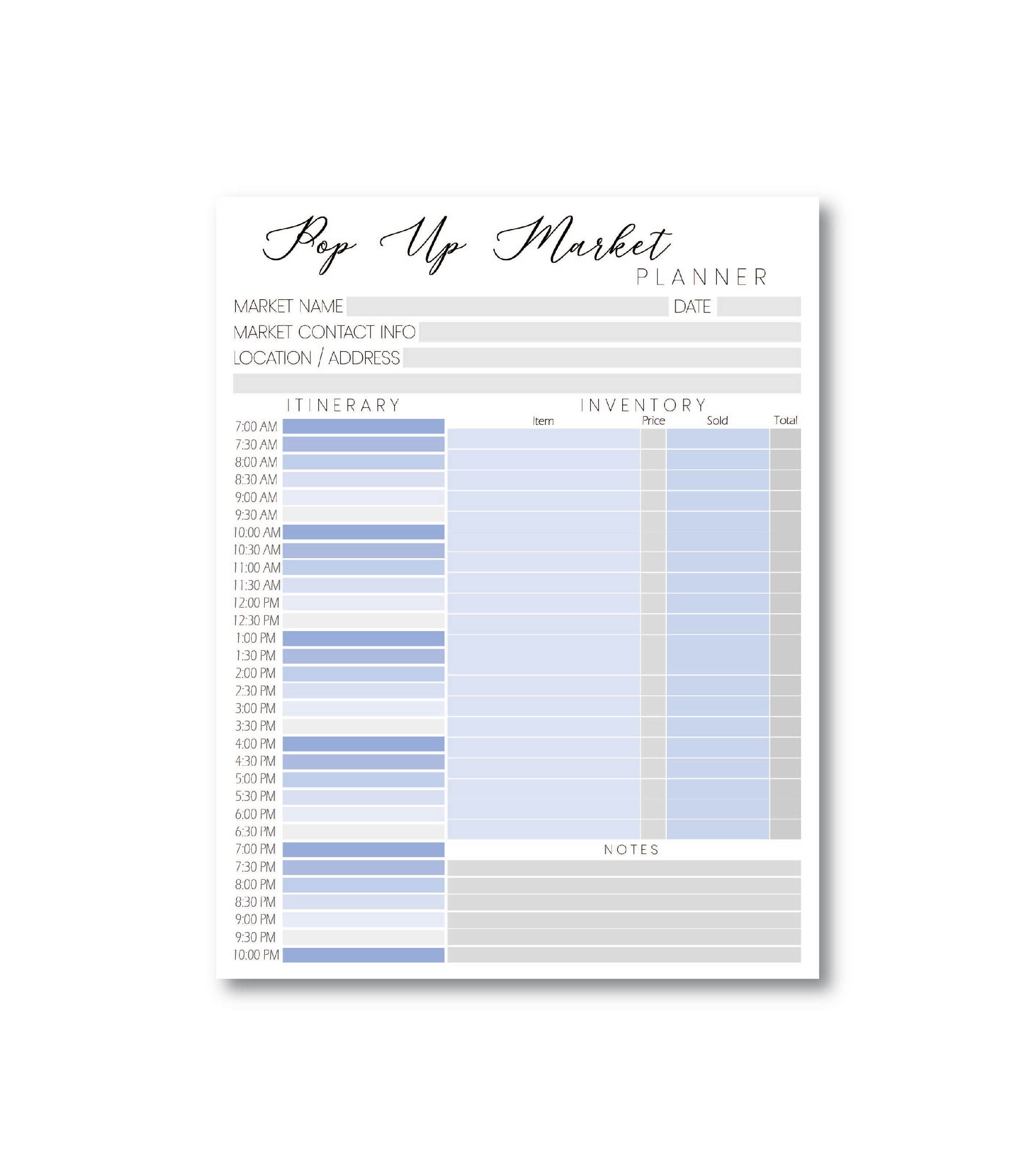 Pop-up Market Planner Notepad 4 Color Schemes Inventory Tracker Vendor ...
