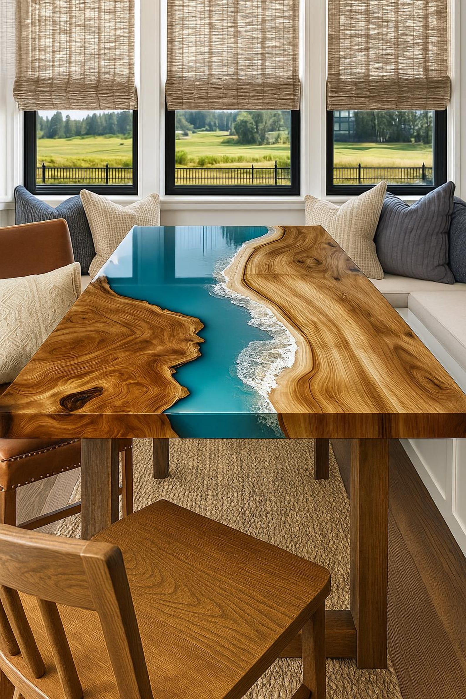 Custom Epoxy Dining Table – Walnut Wood & Resin River Table in Blue, Turquoise and Green | Live ...