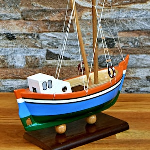Handmade, Wooden Ship Model Fishing Boat, Wood Boat Model - Etsy