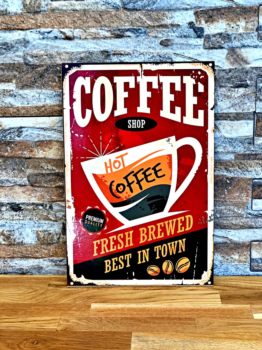 Vintage Poster, Coffee Shop Poster, Wooden Poster, Best in Town, Hot ...
