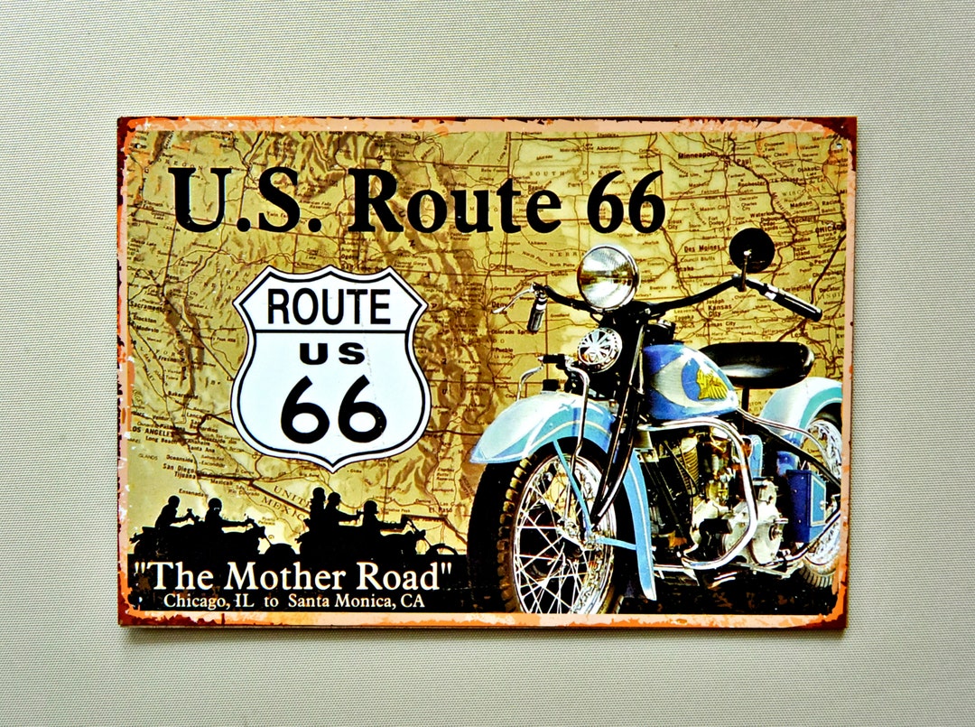 U.S. Route 66 Vintage Poster | Motorcycle Poster | Wooden Poster | the ...