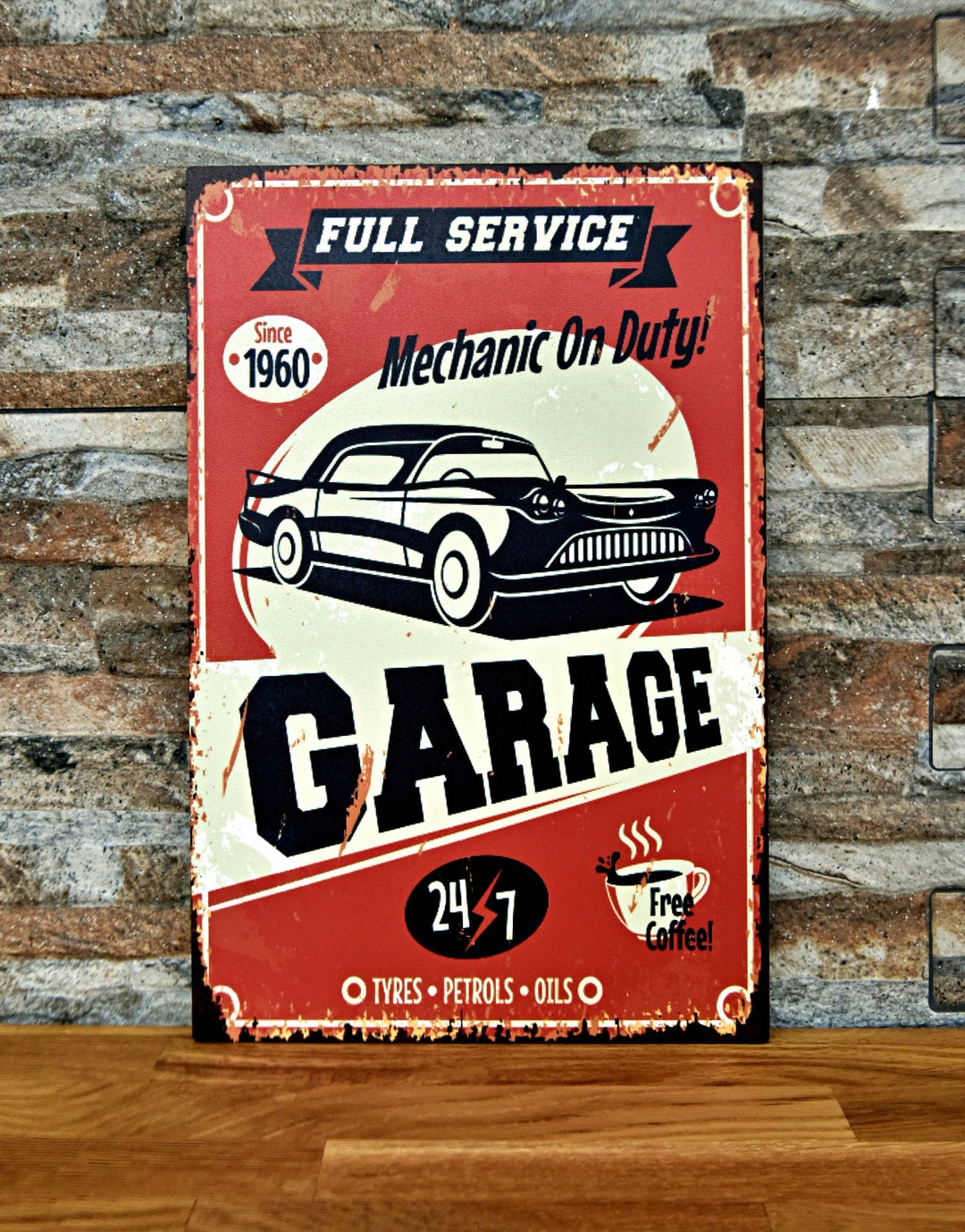 Garage Vintage Retro Poster, Wooden Retro Poster, Open 24/7, Full ...