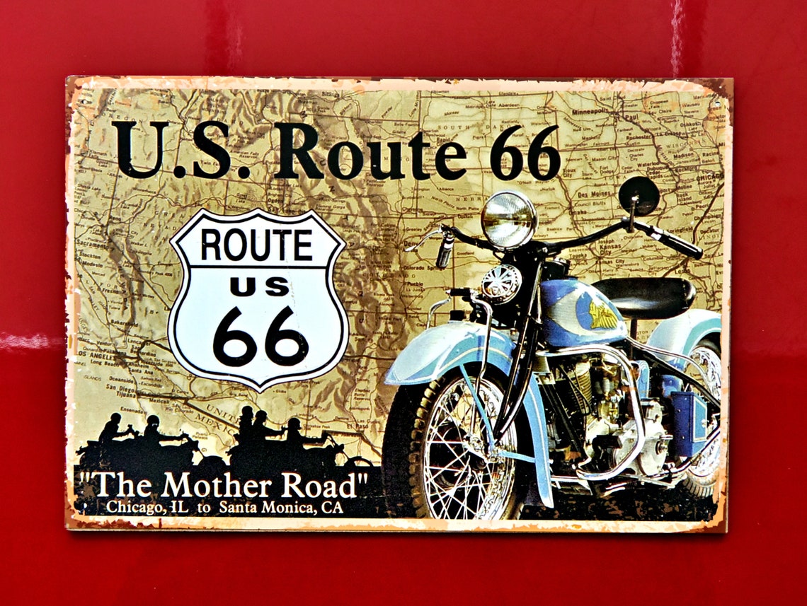U.S. Route 66 Vintage Poster Motorcycle Poster Wooden - Etsy