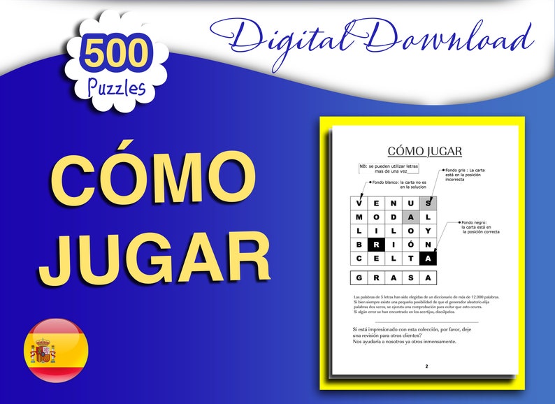 Wordle Spanish, 500 Wordle Puzzles and Solutions. - Etsy