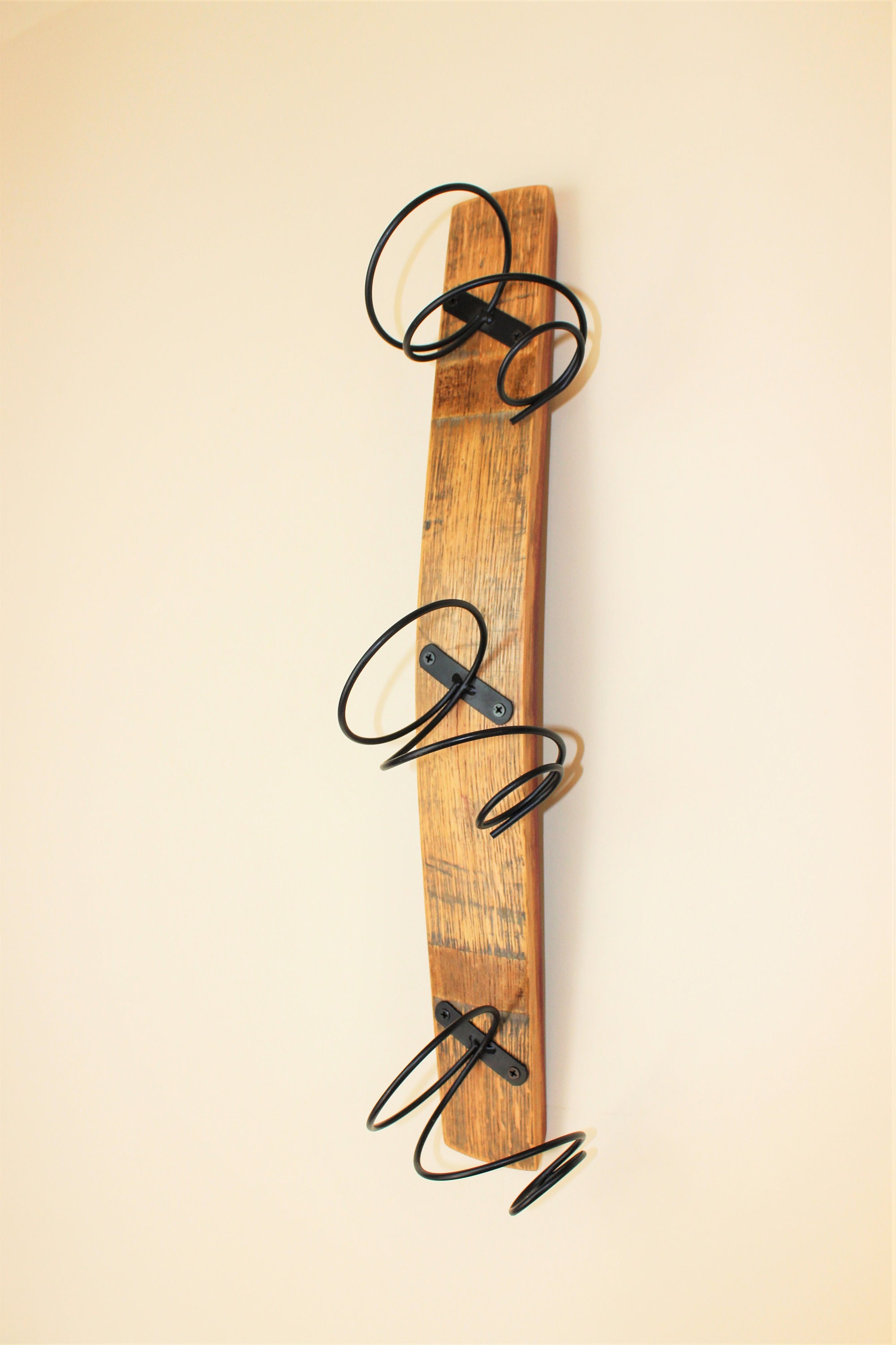 Wooden Oak Wine Barrel Stave Wine Rack Wall Mounted - 3 Bottle Holder ...