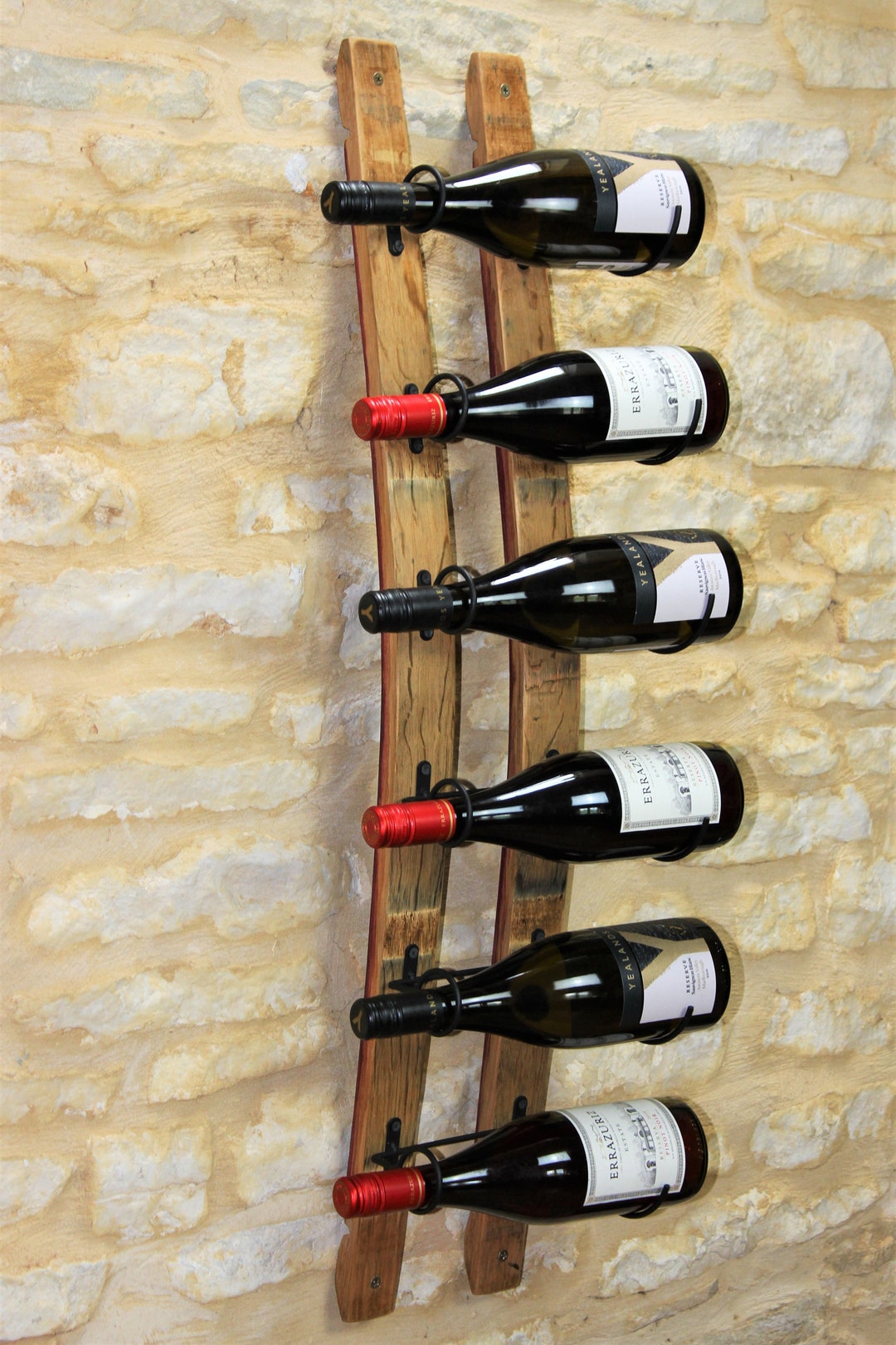 Wooden Oak Wine Barrel Stave Wine Rack Wall Mounted - 6 Bottle Holder ...