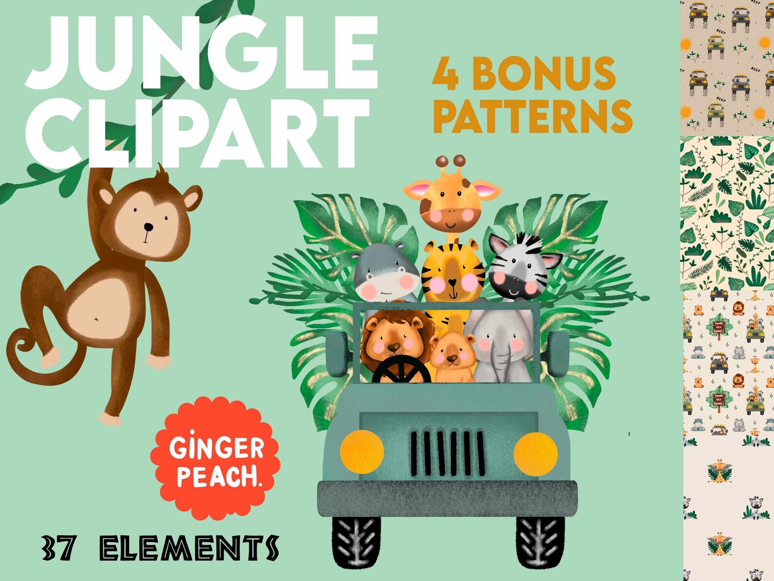 Safari Jungle Clipart Bundle Set Seamless Patterns for - Etsy