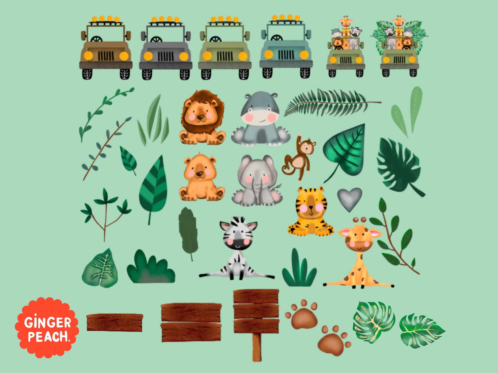 Safari Jungle Clipart Bundle Set Seamless Patterns for - Etsy