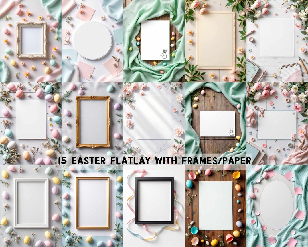 Easter Flatlay Mockups, Frame and Paper Mockups for Spring, Easter Egg ...