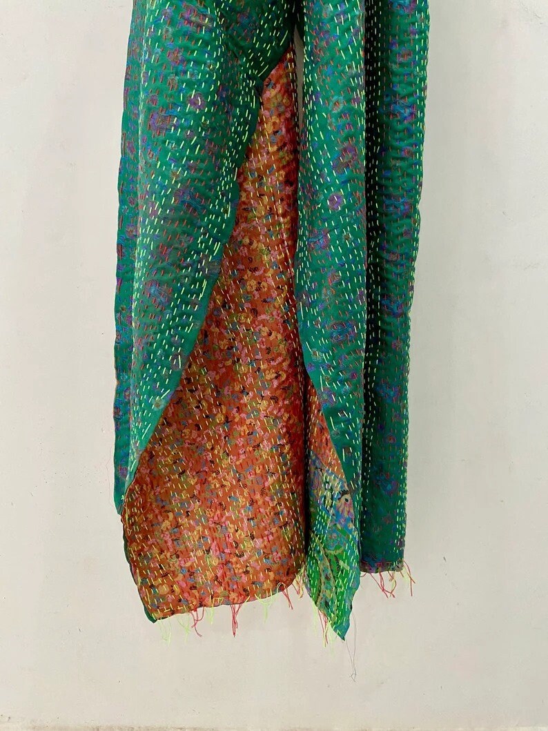 Indian Kantha Silk Scarf Scarves Stole Bohemian Hippie Bohemian Scarves Patchwork Scarf ...