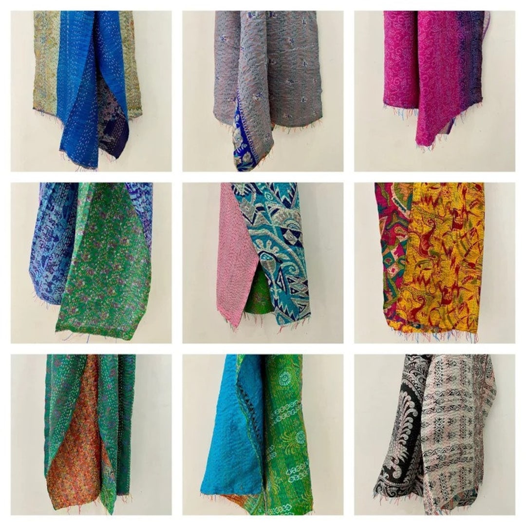 Indian Kantha Silk Scarf Scarves Stole Bohemian Hippie Bohemian Scarves ...